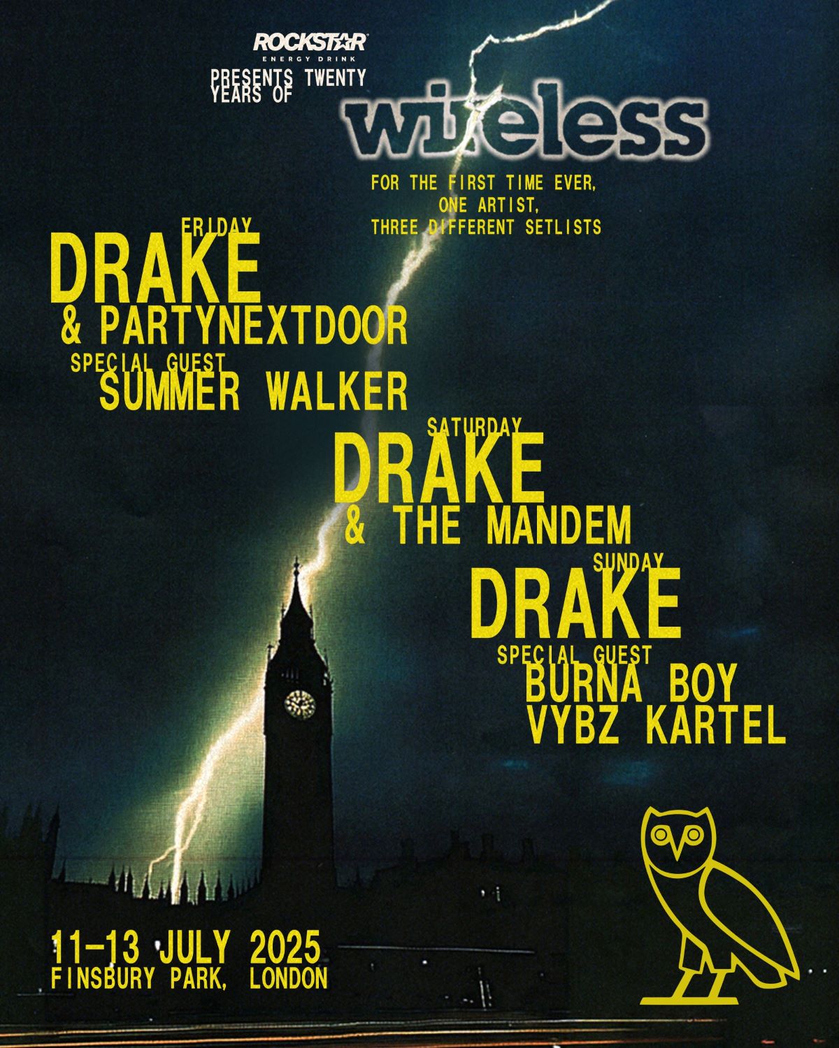 WIRELESS 2025: DRAKE headlines all three nights in worlds-first ...