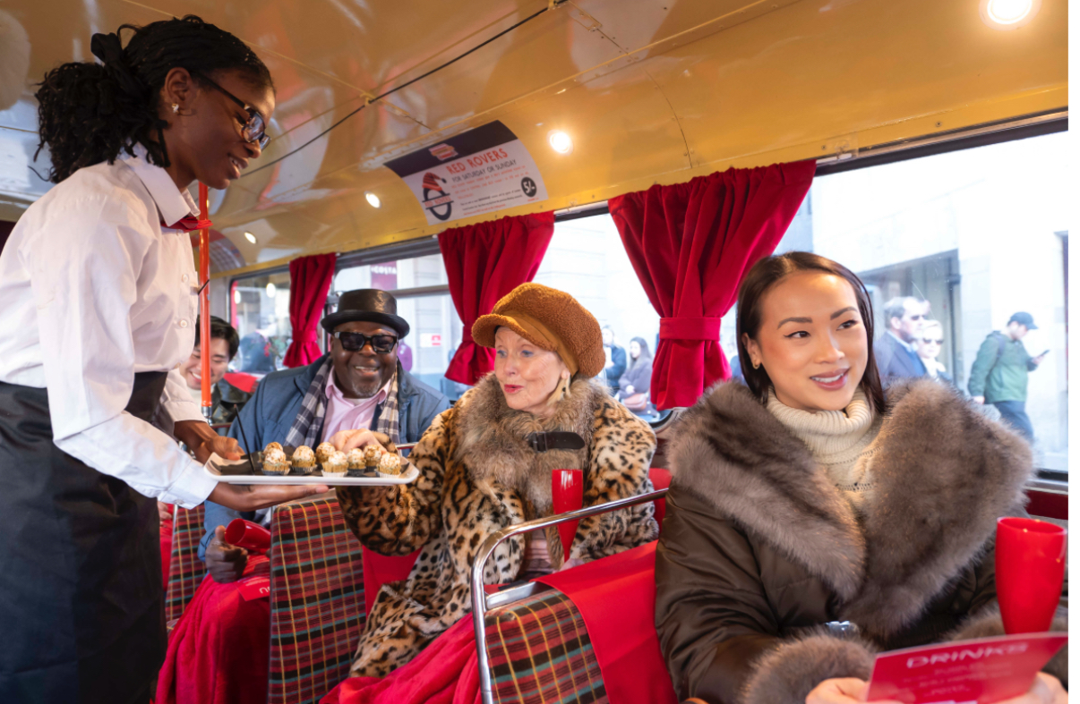 A 'first class lounge' has been installed in a double decker bus ...