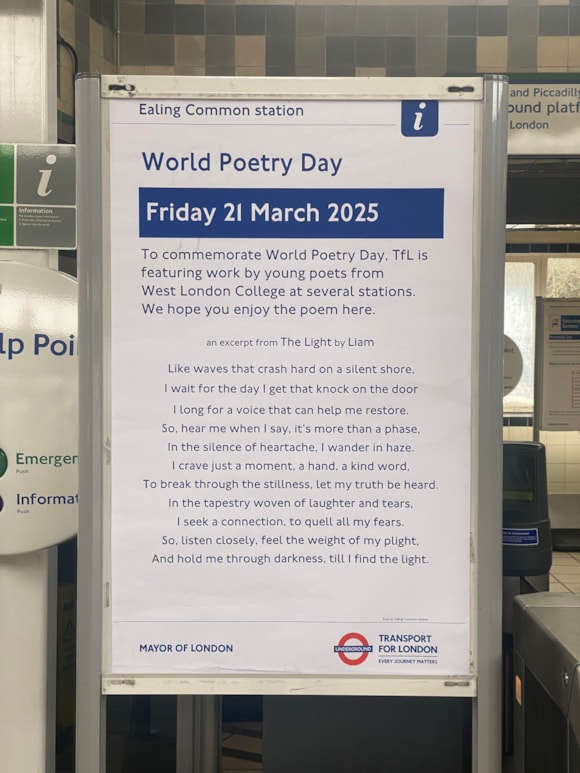 TfL celebrates World Poetry Day with West London College by displaying ...